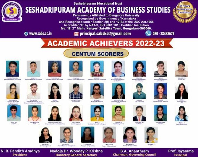 Academic Acheivement | Seshadripuram Academy of Business Studies
